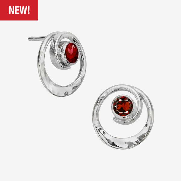 Ed Levin Designs: Post Earrings: Posy, Silver with Faceted Garnet - Helen Winnemore's